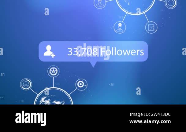 Animation of digital interface Followers text and people icon with ...