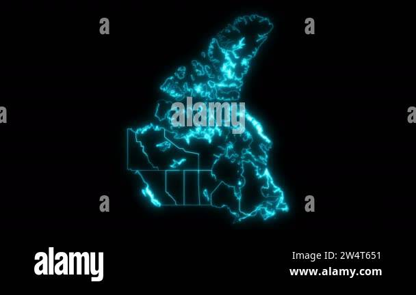 Animated Outline Map of Canada with Provinces and Territories in a ...