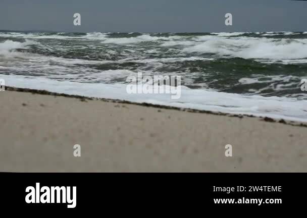 Big waves on the beach of the Curonian Spit. Storm on the sea Stock ...