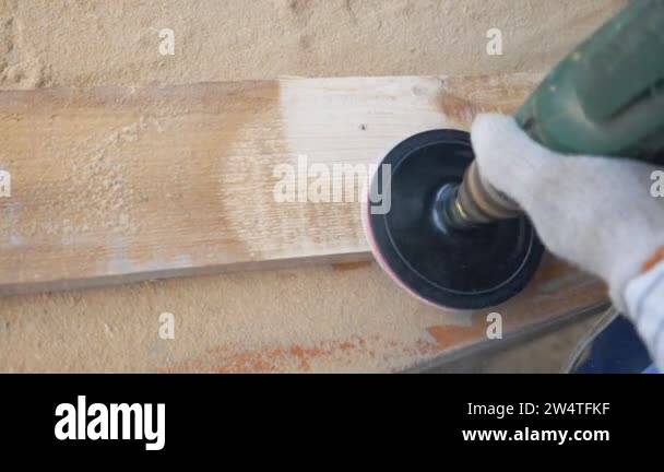 Close up of woodworking tool in hand of professional worker ...