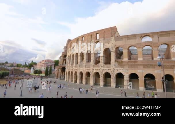 Facade of the Coliseum in Rome, the Roman Coliseum in the summer in ...