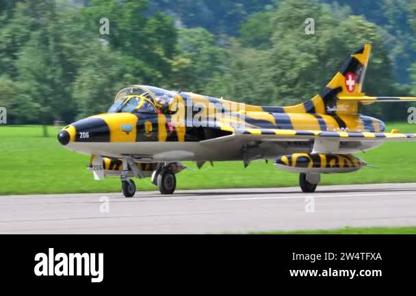 Close-up view of cockpit of cold war military fighter jet taxiing on ...