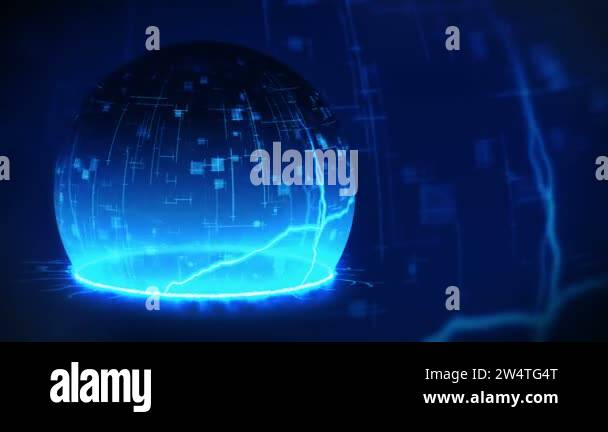 Show digital sphere from cracked ground. Half of sphere shield. Concept ...