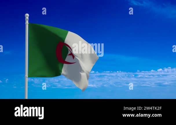 People's Democratic Republic of Algeria national flag, waving in the ...