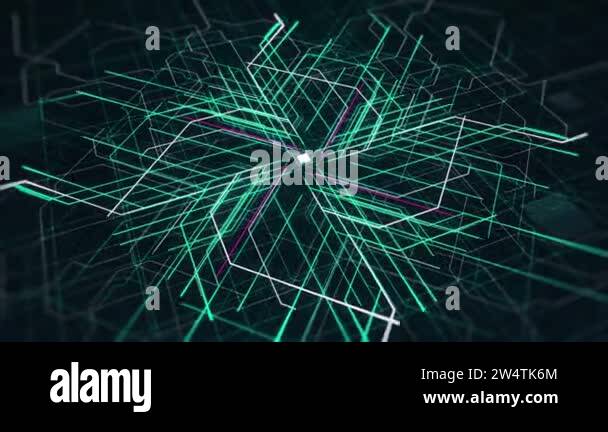 Technology background with circuit board, digital processor of a device. Animation. Colorful ...