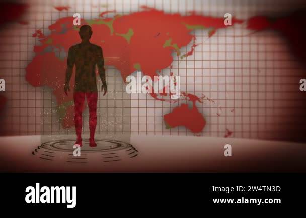 Man and Earth. Medical hologram loop animation. Human virtual body ...