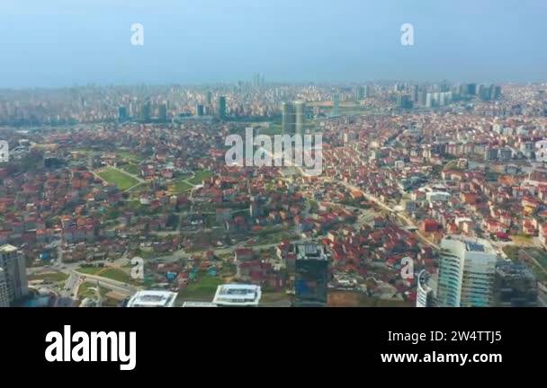Skyscrapers and slums in Istanbul, Turkey. View of the Atasehir ...