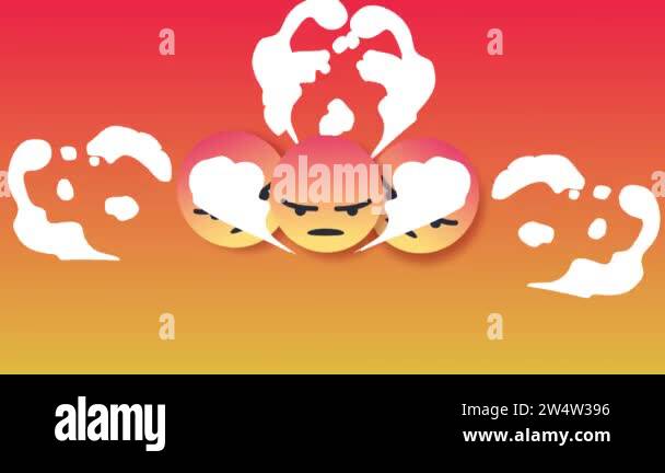 A Bounce motion of multiple angry social media emoticon with smoke ...
