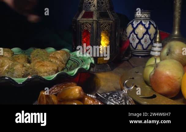 Festive traditional Middle Eastern Muslim Halal foods. Celebration of ...