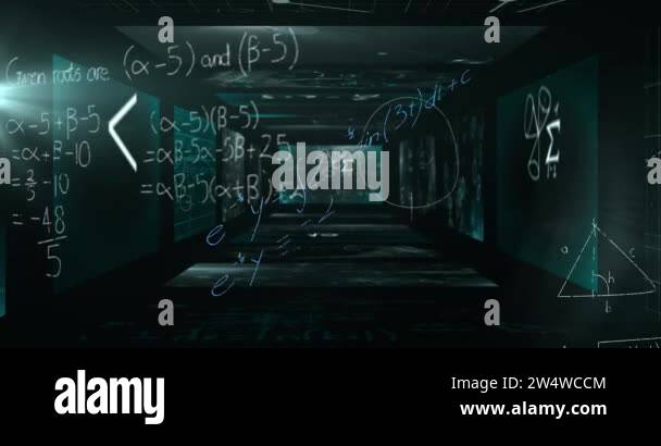 Animation Of Data Processing And Mathematical Equations Over Screens