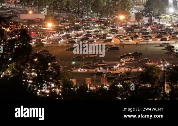 Parking Lot Car Traffic at Los Angeles Dodger Stadium Night Time Lapse ...
