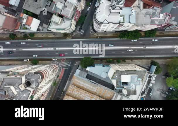 Suburban neighborhood scene. Cityscape view. Traffic view of bridge in ...