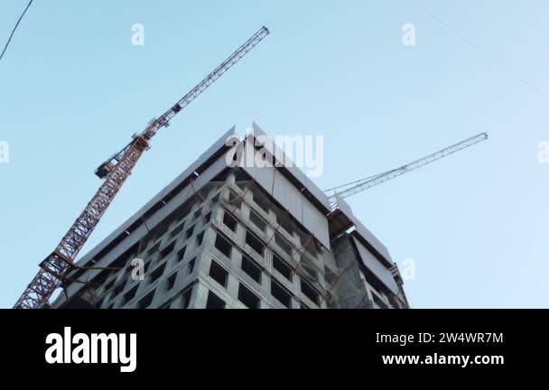 Construction of a high-rise tower of a residential building, there are ...