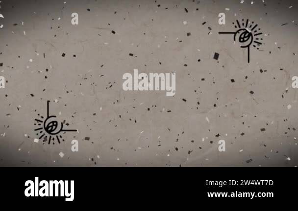 Animation of burning antique document over confetti falling on pink ...