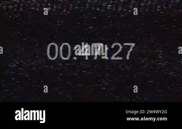 Timecode on black background with VHS effect. Real time. Black fon ...