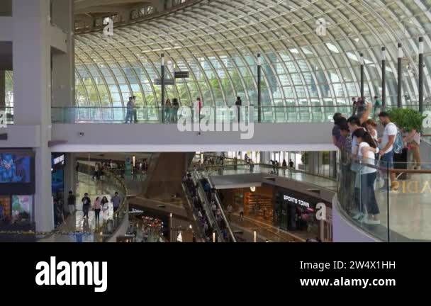 Crowded interior of famous mall at Singapore city, Panorama 4k Stock ...
