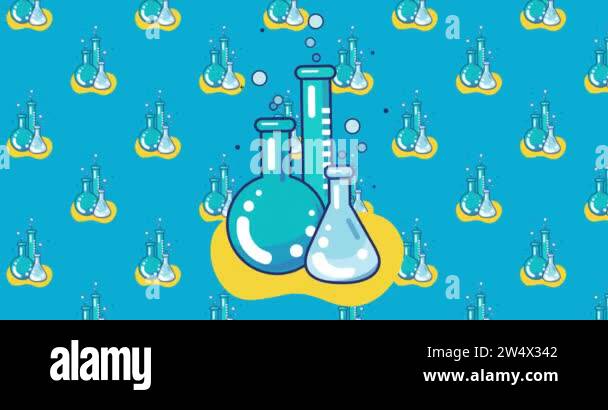 Chemistry beakers icons moving over multiple chemistry beakers icons ...
