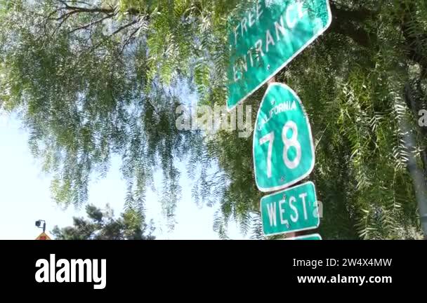 Freeway entrance sign on interchange crossraod in San Diego county ...