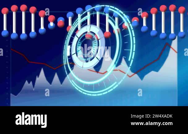 Animation of dna strand scanning, scope scanning and data processing on screen. global science ...