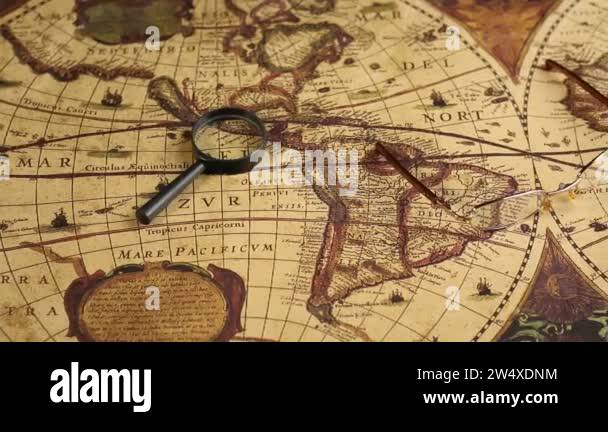 Close up of an old vintage map with map markings and directions Stock ...
