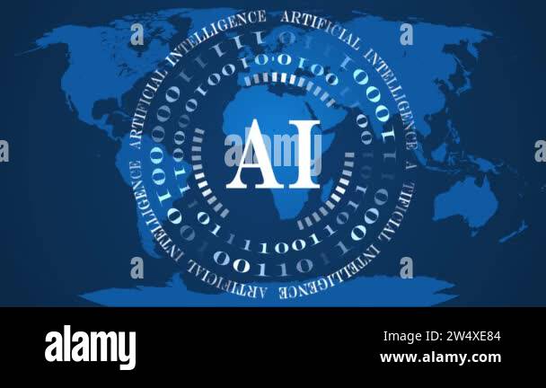 AI - abstract Artificial Intelligence background - rotating circles of random varying binary ...