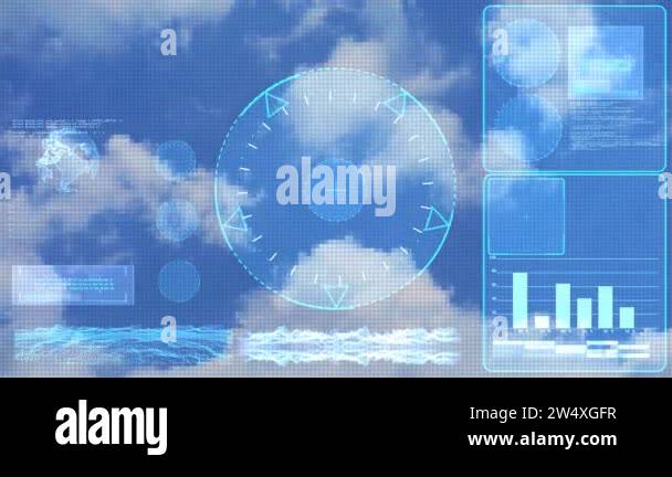 Monitor radar investigate digital technology with element monitoe of cloud sky analysis data ...