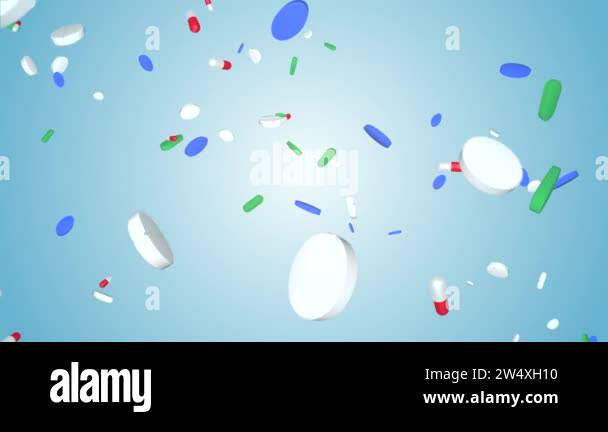 Medicine and drugs, Pills and capsules dropped Loop Background ...