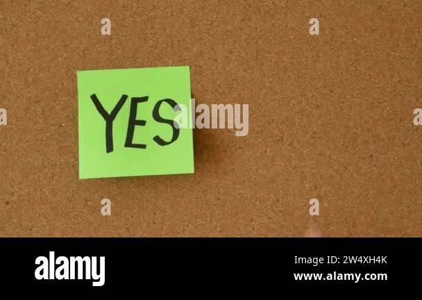 Close up footage of a person sticking a Yes and No note on a board. Yes ...