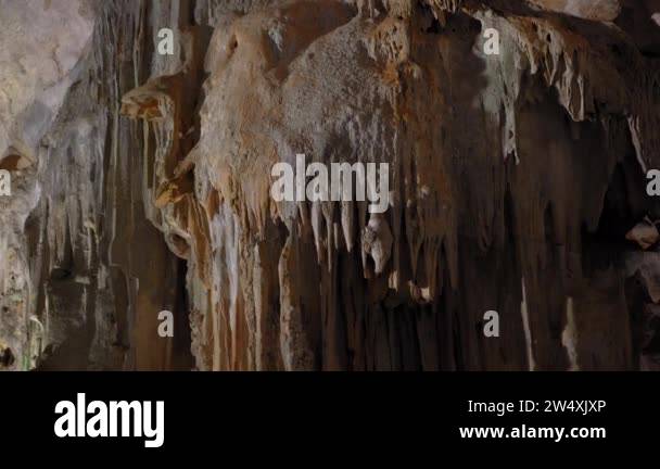 Stalactites inside of the biggest cave in the Halong Bay national park ...