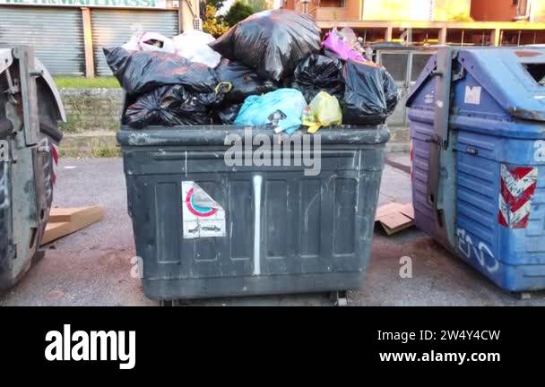 Europe, Italy, Rome June 2021 - garbage bins full of waste in the city ...