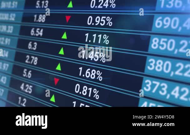 Stock market tickers. Digital screen with stats, number of sales ...