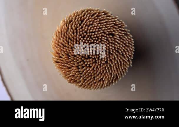 Wooden toothpicks or cocktail sticks extreme close up. Hand picks made ...