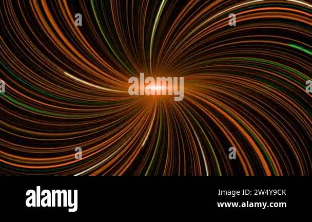 Spiral of colored and luminous lines. Animation. Curved lines radiate ...