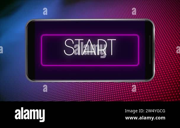 Digital animation of hello text in neon rectangle frame against ...