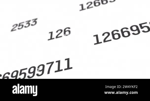 Sets of random numbers with a black font color projected on a white ...