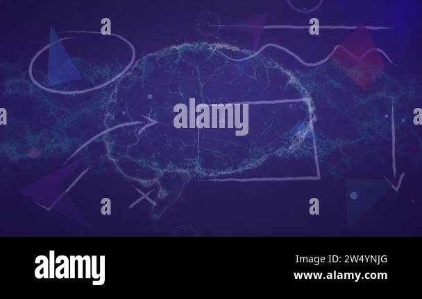 Animation of network of connections with human brain and dna strand on ...