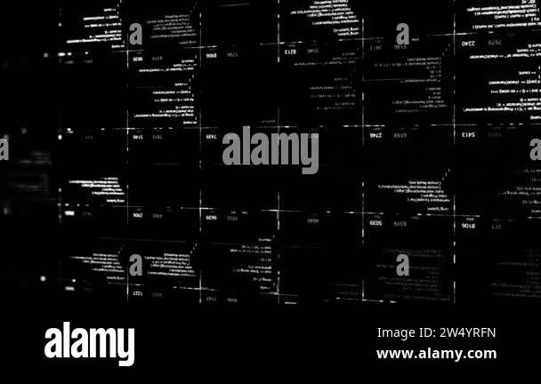 White digital codes in cells with numbers on black background ...