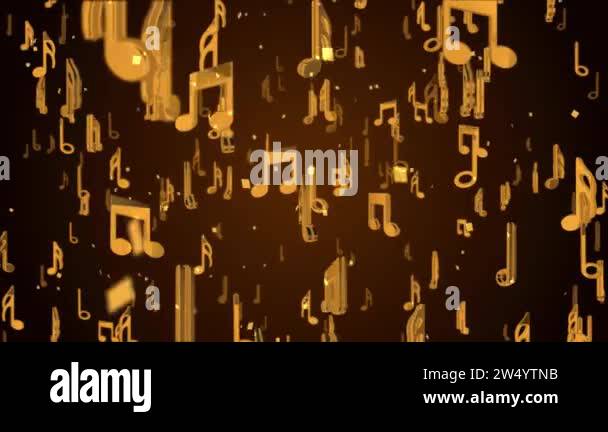 4K Moving through musical note symbols with Golden Color Seamless loop ...