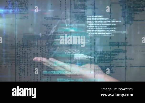 Animation of cascading interface screens, with hand holding globe and ...