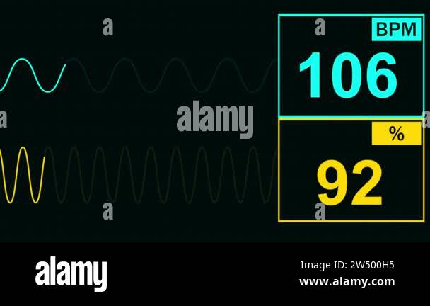 Heartbeat Machine Animation showing BPM and Percentage. 4K medical ...