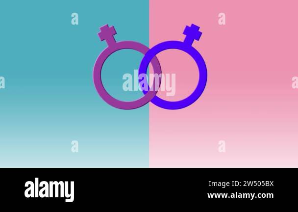 Animation of two linked female gender symbols on blue and pink ...