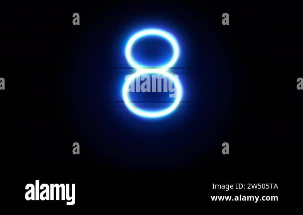 Neon number 8 appear in center and disappear after some time. Loop ...