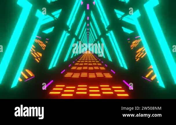 Abstract Technology Triangle Neon Tunnel in Outer Space Background 4K not nature light with ...