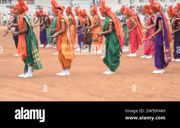 Girl students perform traditional Indian sport Lezim on occasion of ...