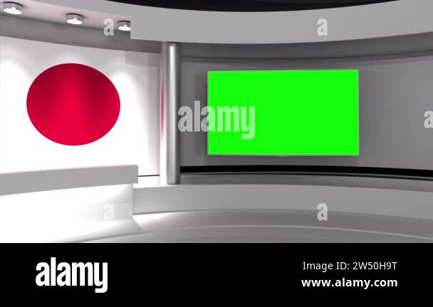 TV studio. Japanese flag background. News studio. Loop animation ...