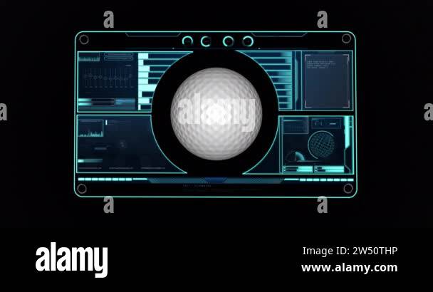 Animation of golf ball with data processing on screen. global sport and ...