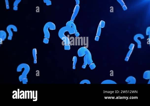4K Animation of question Marks floating around randomly, against a black Loop background. 3D ...