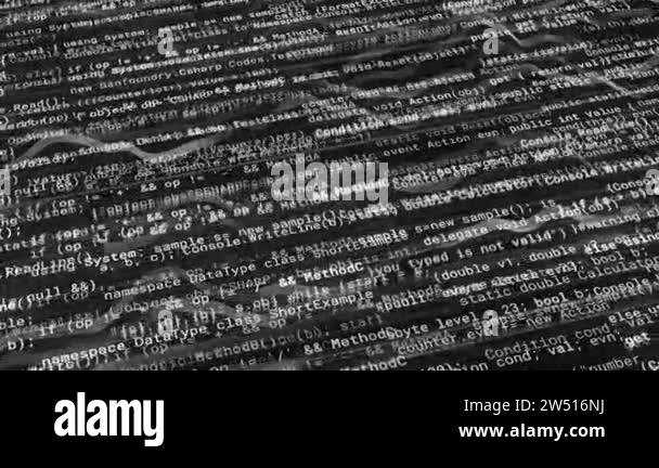Black and white background from program text. Animation. Program solid ...