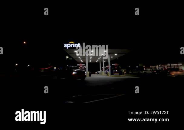 Augusta, Ga USA - 02 11 21: Night scene at a Sprint gas station and ...