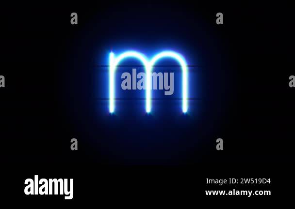 Neon font letter M lowercase appear in center and disappear after some ...